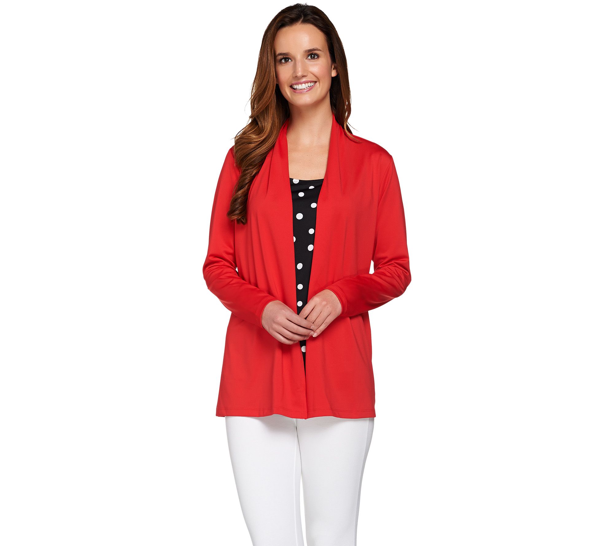 Susan Graver Butterknit Long Sleeve Cardigan W Polka Dot Tank Page 1