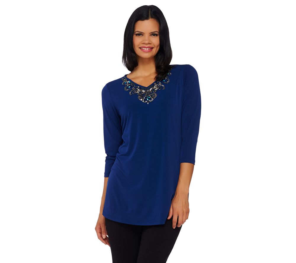 As Is Susan Graver Artisan Liquid Knit Tunic With Embellishment —