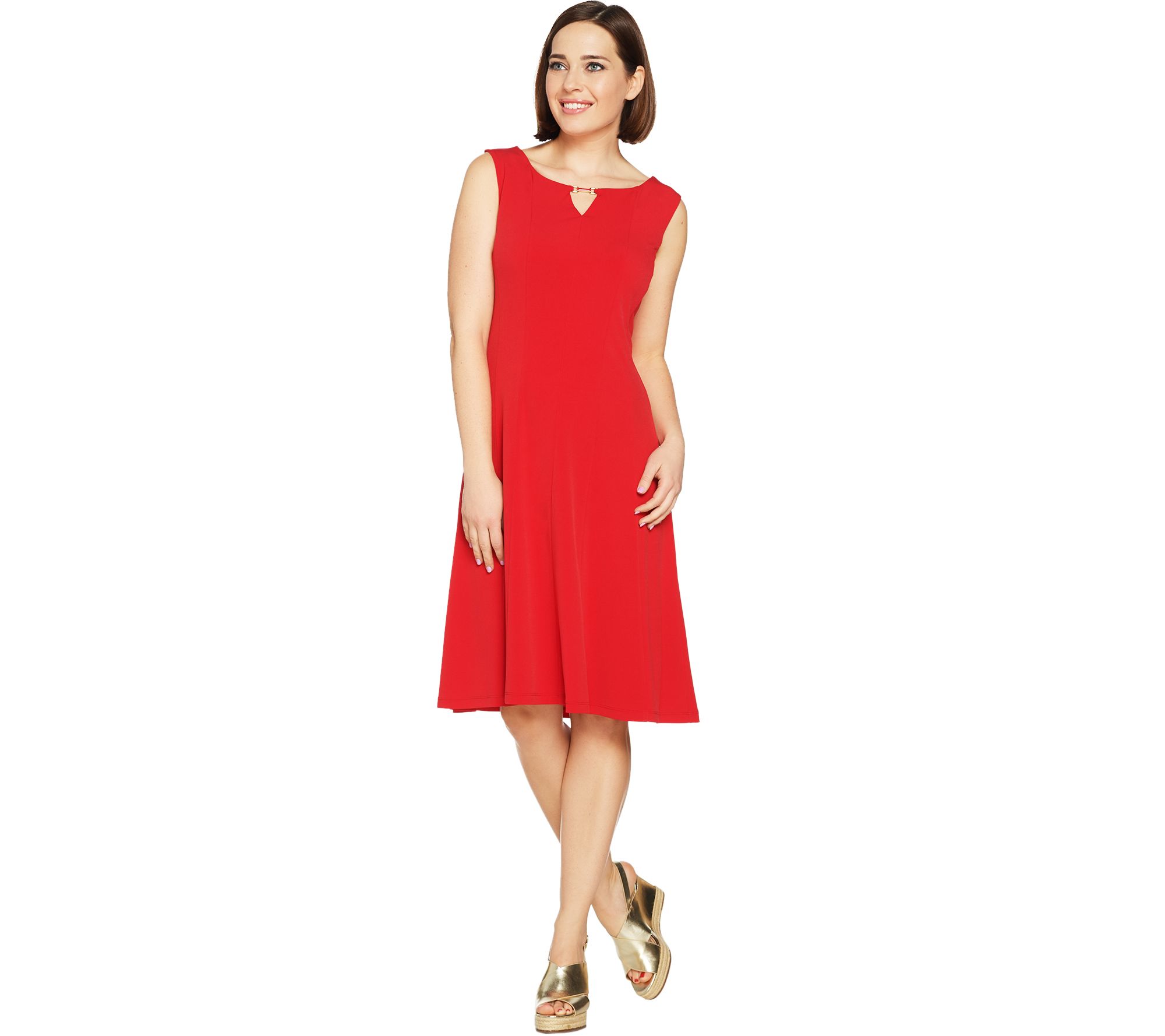 As Is Susan Graver Liquid Knit Sleeveless Dress With Keyhole Trim
