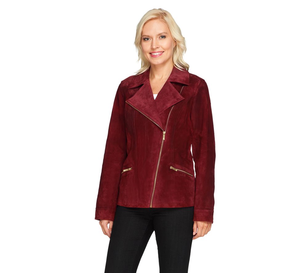 Dennis Basso Washable Suede Motorcycle Jacket Page 1 —