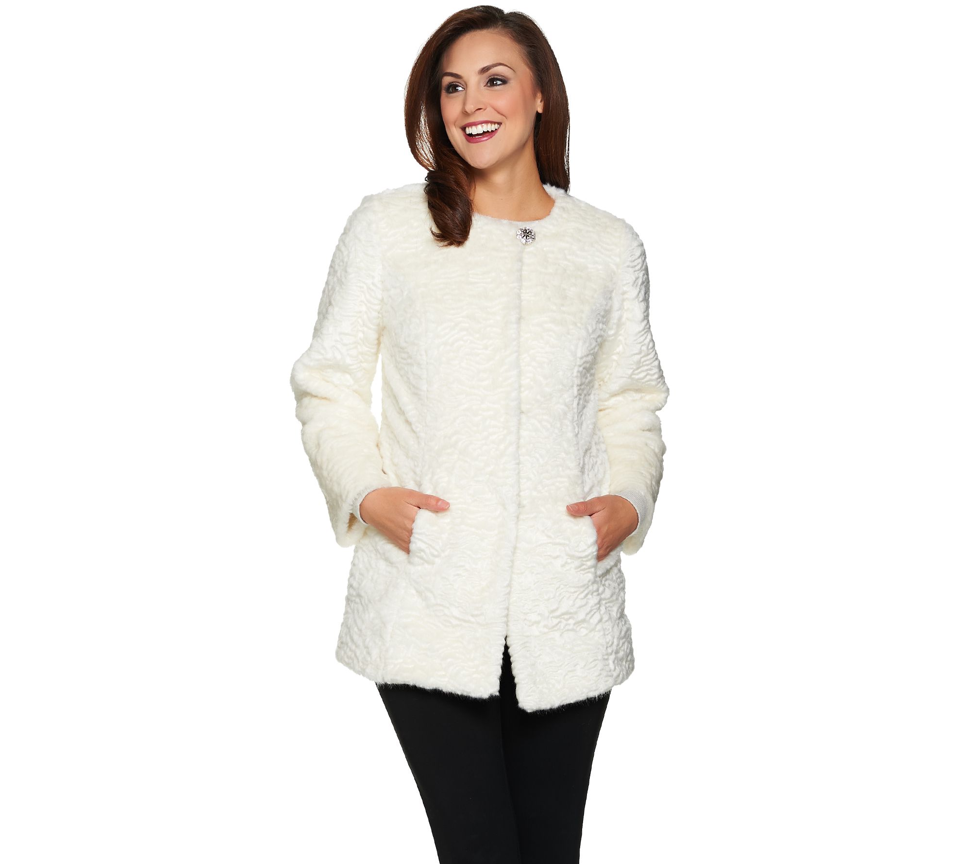 Dennis Basso Platinum Collection Faux Fur Topper Coat Page 1 —