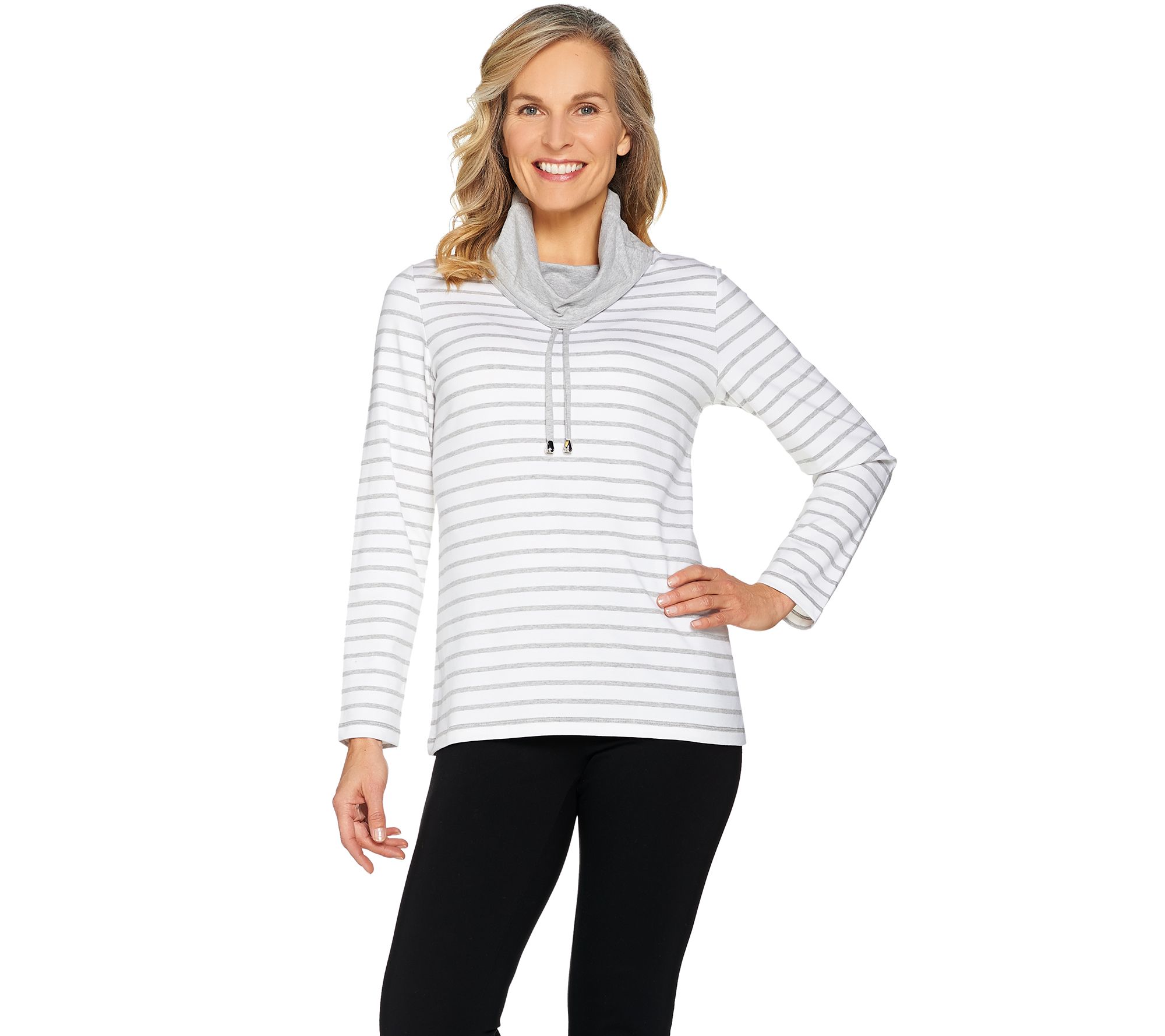 Susan Graver Weekend Striped Stretch Cotton Modal Pullover Top Page 1