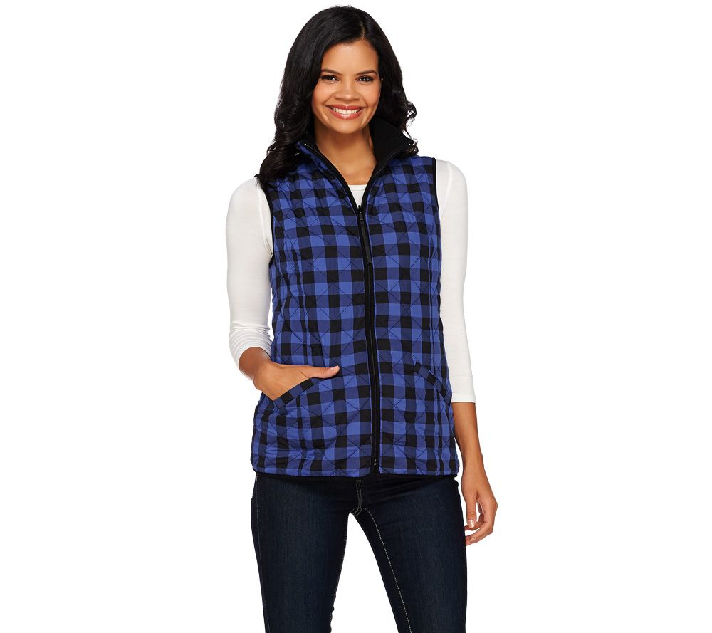 Susan Graver Weekend Printed Nylon And Polar Fleece Reversible Vest
