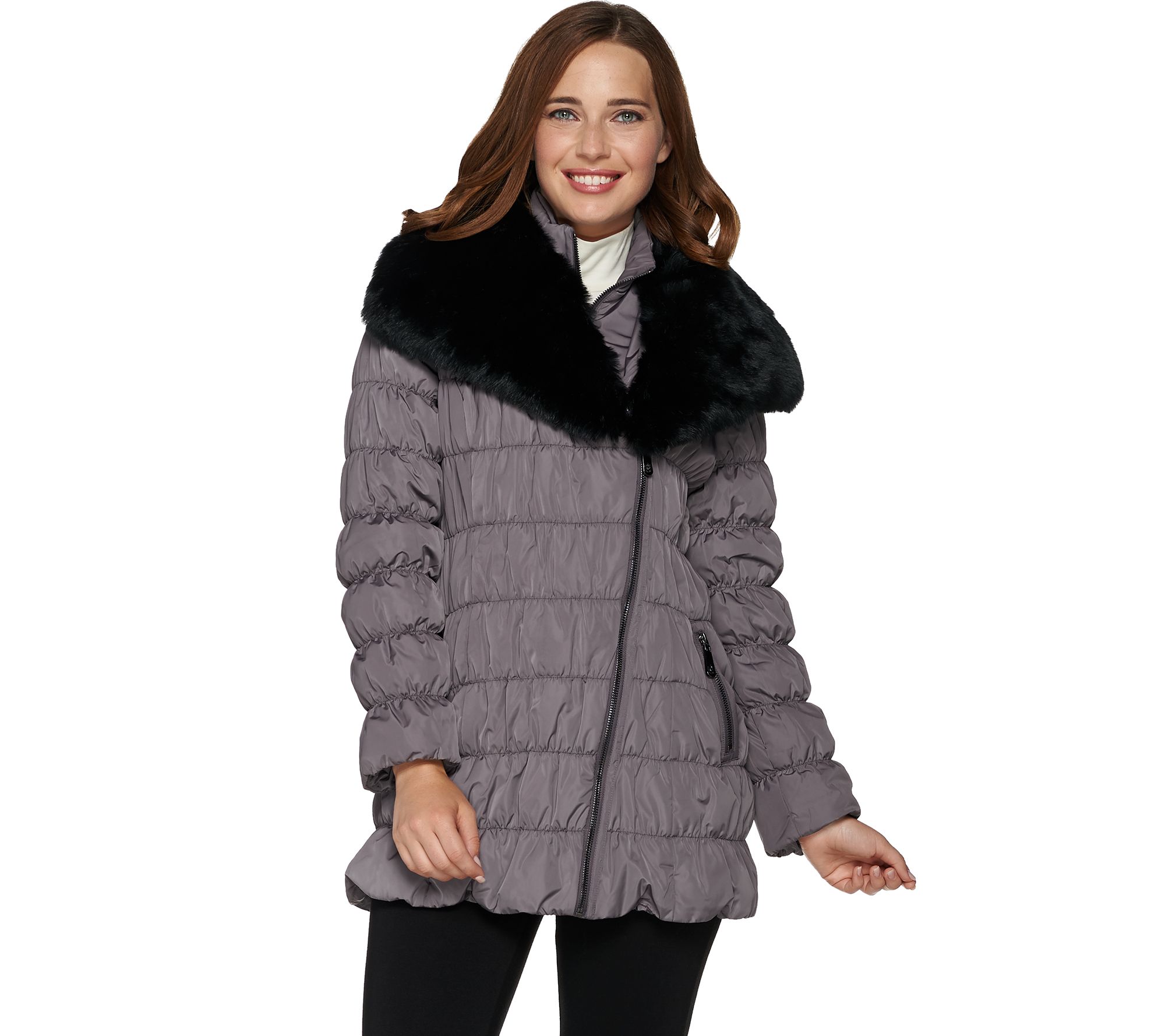Dennis Basso Ruched Jacket With Detachable Faux Fur Collar Page 1 —