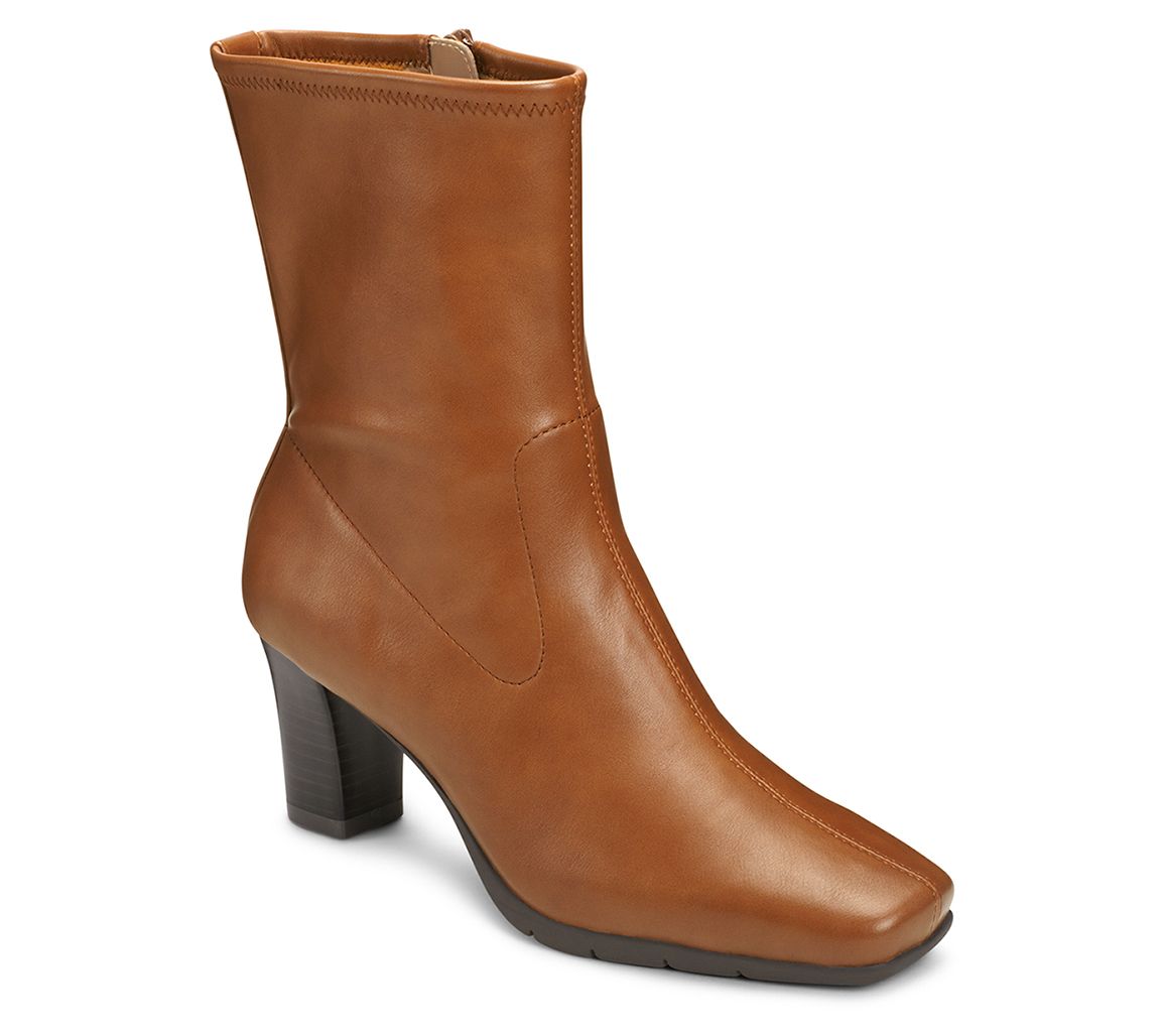 Aerosoles Tailored Stacked-Heel Boots - Cinnamon - QVC.com
