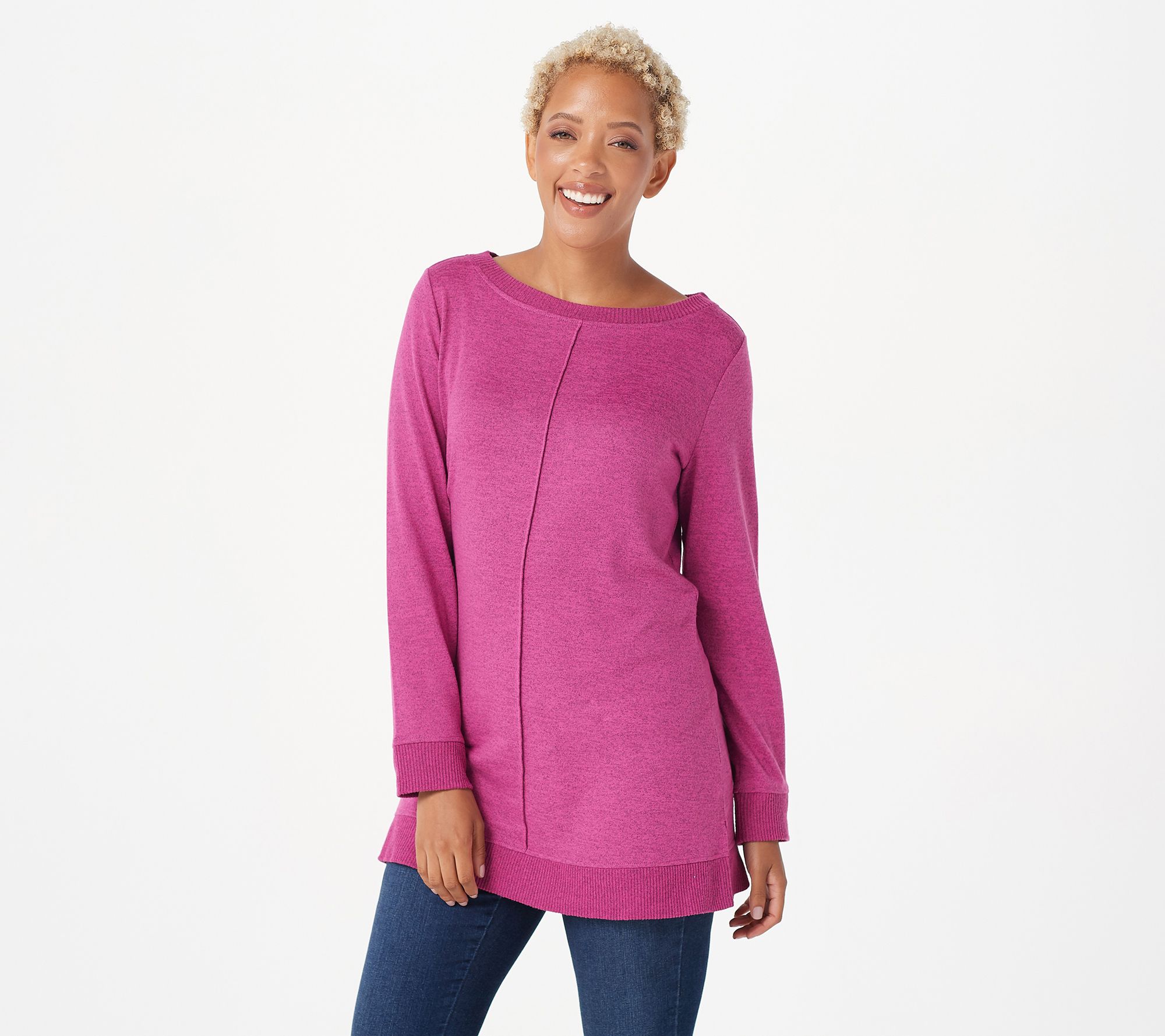 (QVC) Denim & Co. Active Regular Brushed Heavenly Jersey Boatneck Tunic ...