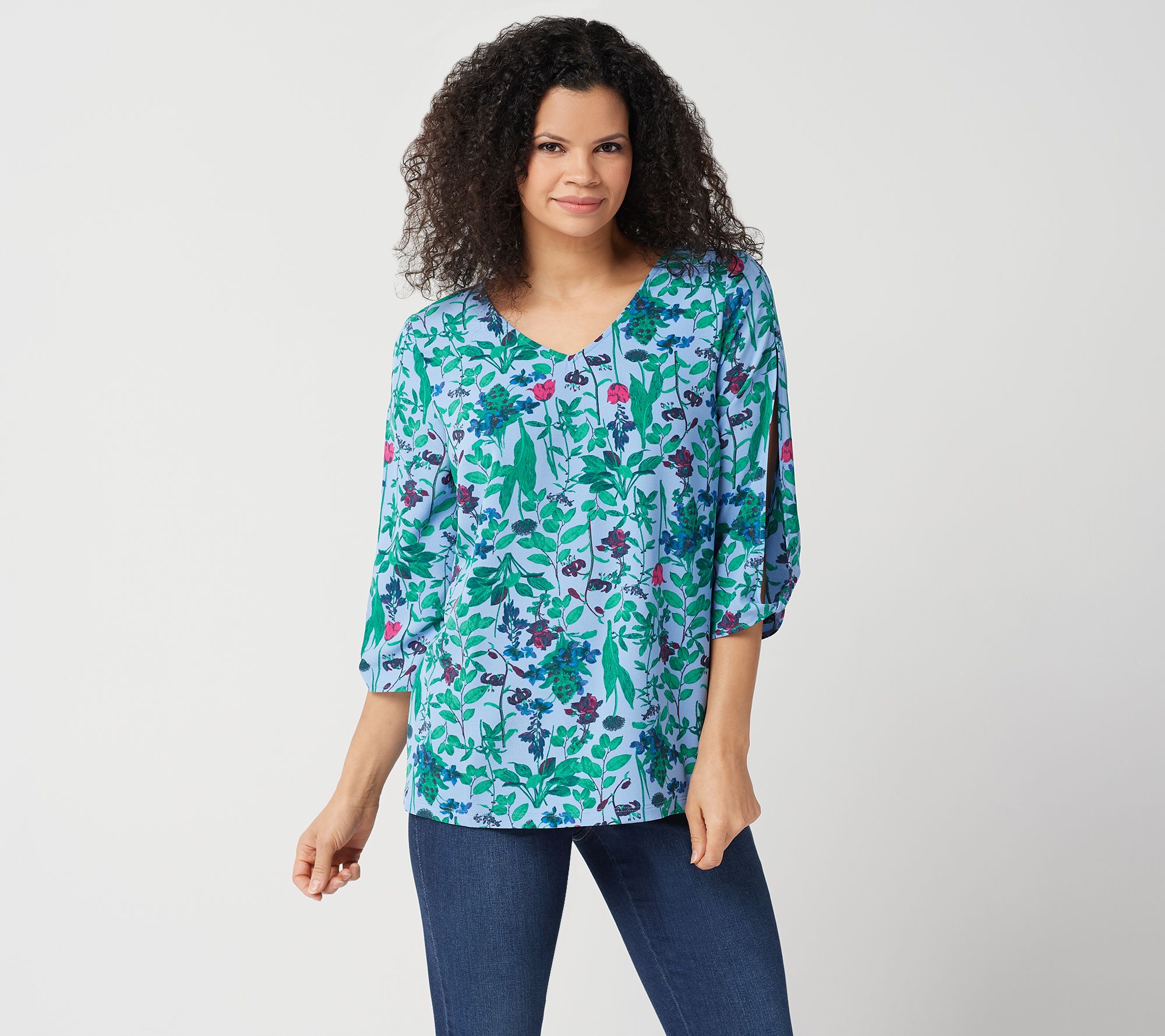 Du Jour Solid or Printed Split Sleeve Woven Top - QVC.com