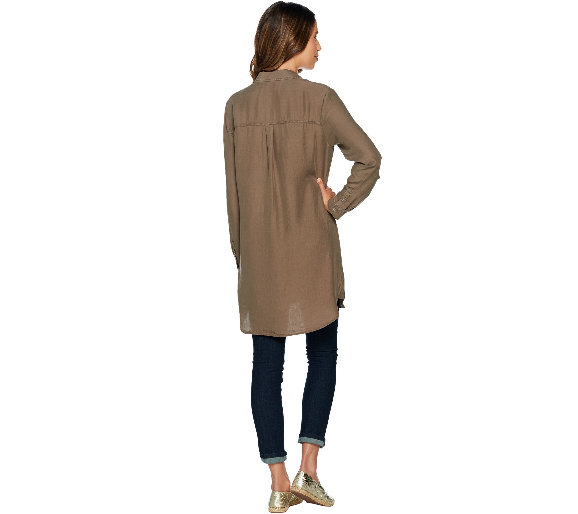 Du Jour Long Sleeve Lace Front Denim Tunic - Page 1 — QVC.com