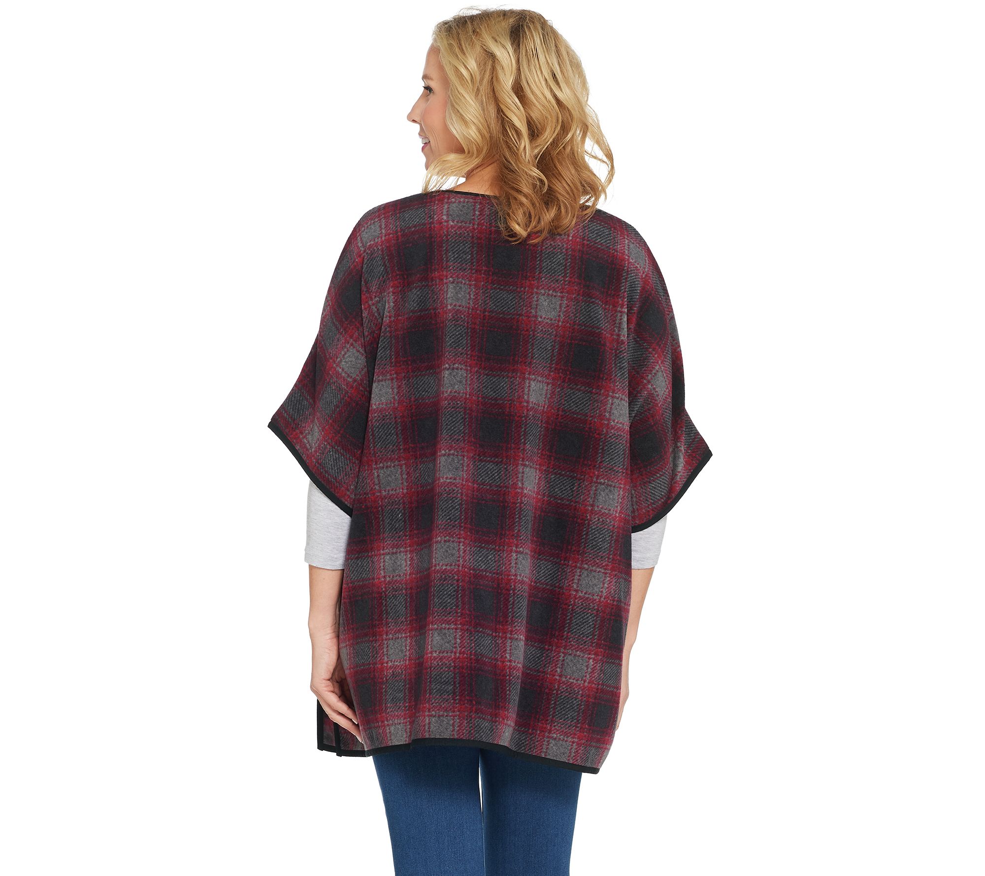 Denim & Co. Plaid Fleece Pullover Poncho - QVC.com