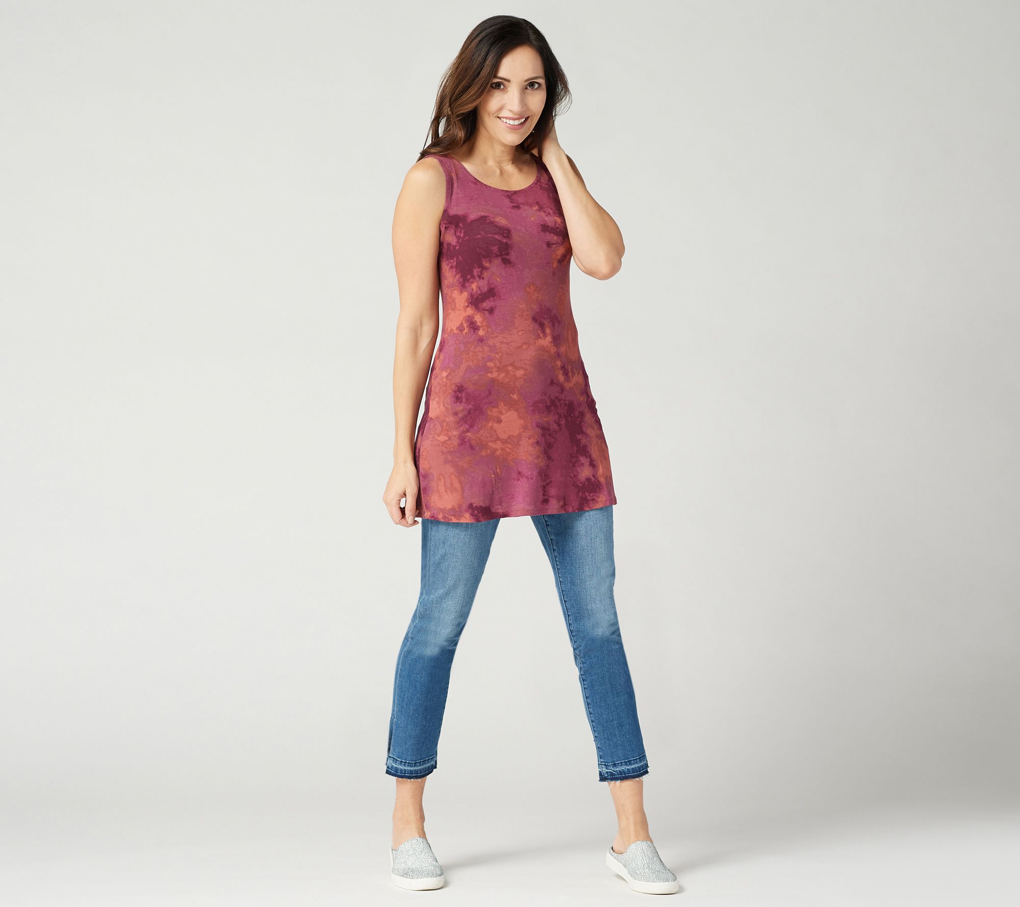 LOGO Layers by Lori Goldstein Printed Tie-Dye Straight Hem Tank Top ...