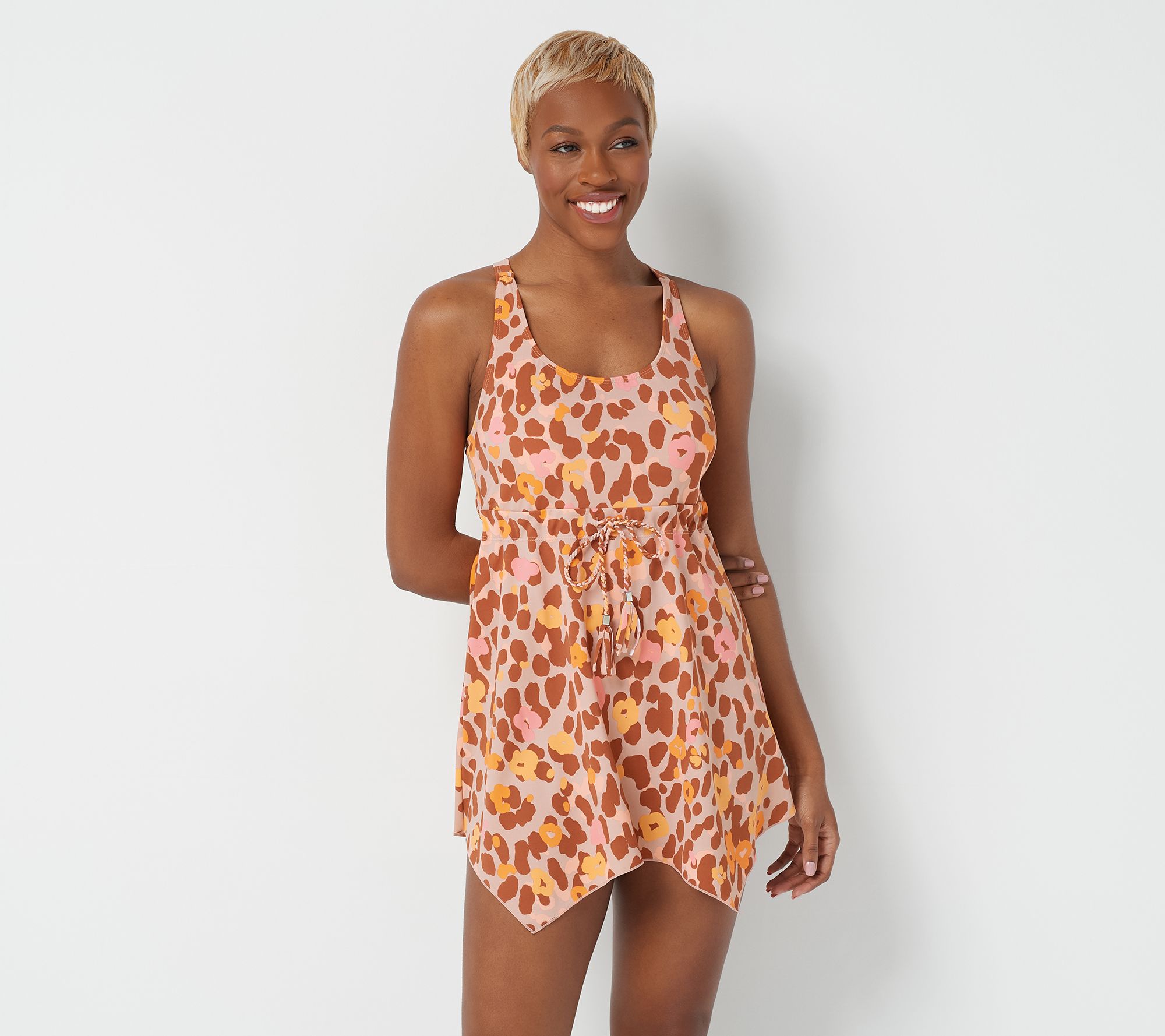(QVC) Q2 – Denim & Co. Beach Scoop Neck Handkerchief Hem Swim Dress ...