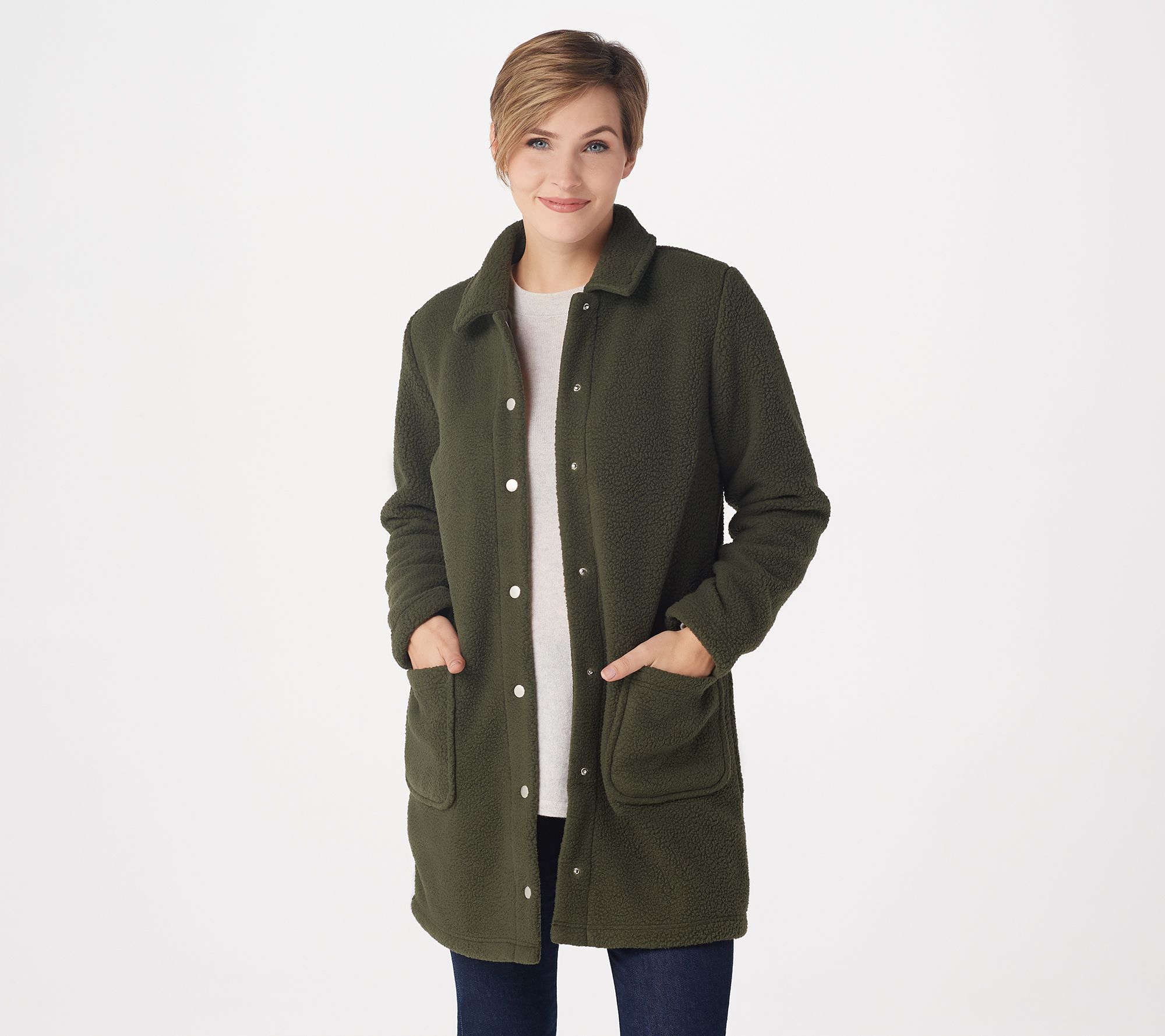 (QVC) Denim & Co. Regular Bonded with Fleece Snap Jacket – TVShoppingQueens