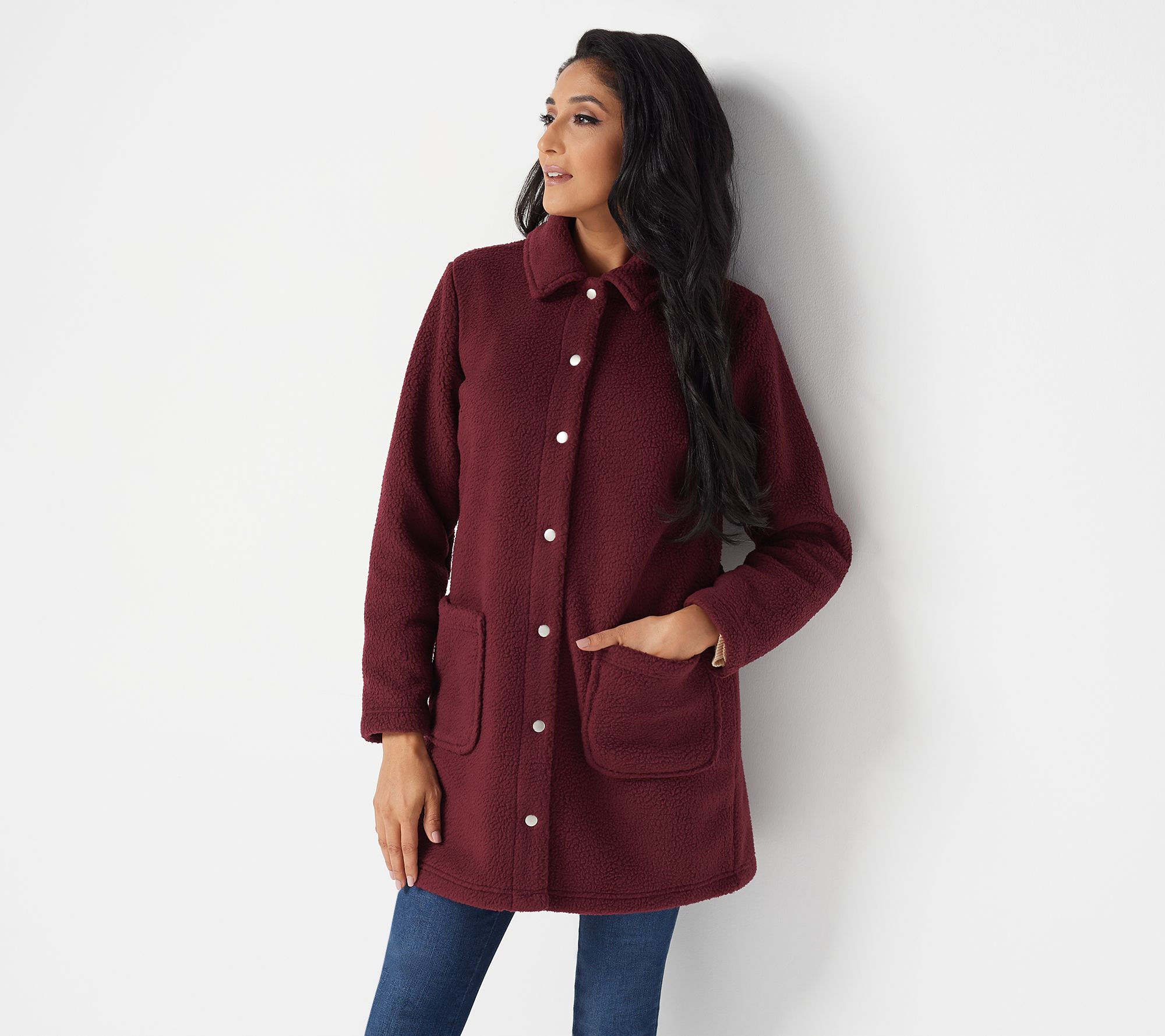 (QVC) Denim & Co. Regular Bonded with Fleece Snap Jacket – TVShoppingQueens