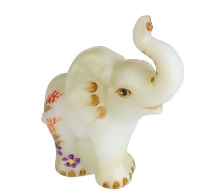 Fenton Art Glass Hand Painted White Elephant Figurine — QVC.com