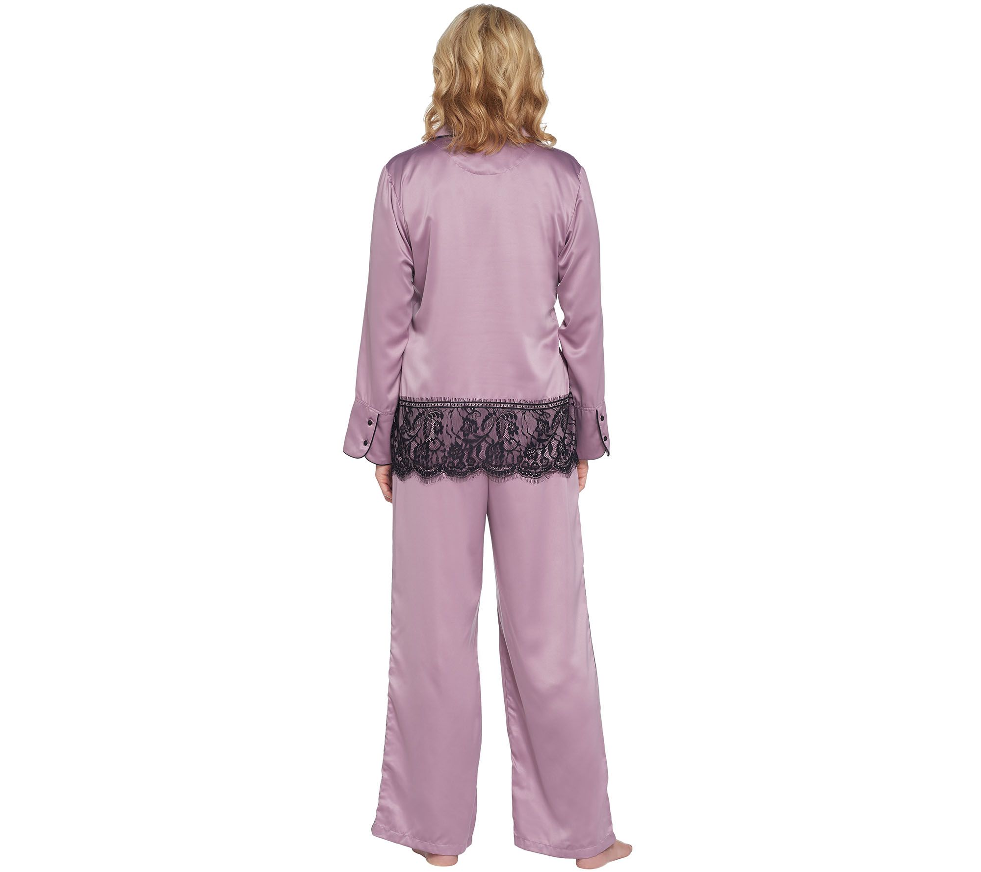 Casa Zeta-Jones Satin Lace 2-Piece Pajama Set — QVC.com
