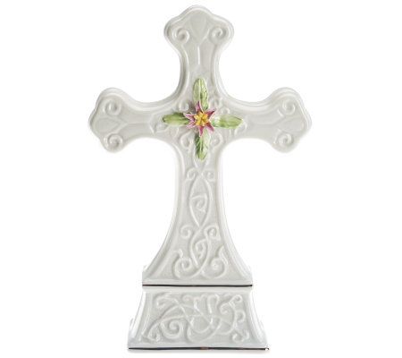 Belleek Prayer Cross W/ Flowered Detailing | Demimbee