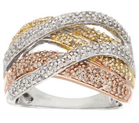 Pave’ Tri-color Diamond Ring, Sterling, 3/4 Cttw, By Affinity | Mylist