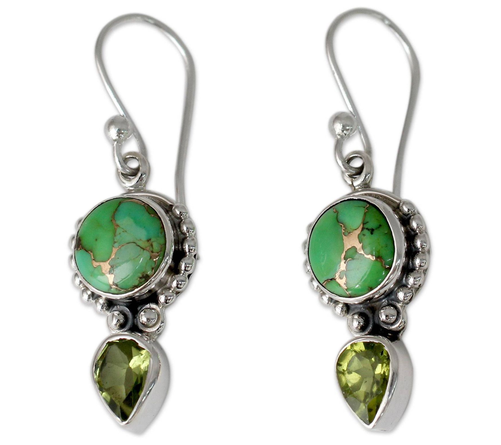 Novica Artisan Crafted Sterling Peridot & Turquoise Earrings - QVC.com