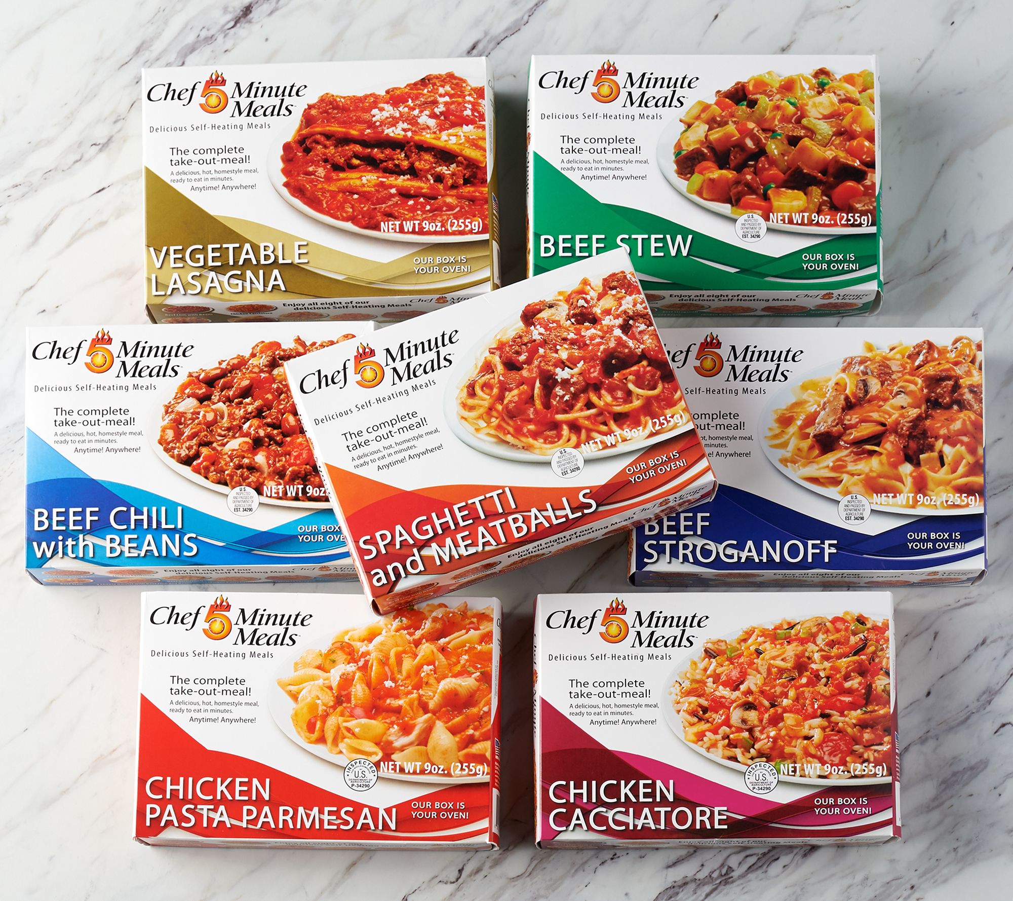 Chef 5 Minute Meal (7) 9-oz Self-Heating Entrees - QVC.com
