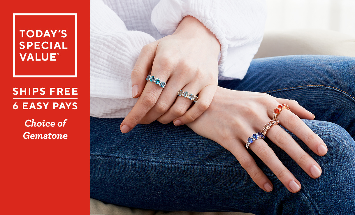 (QVC) Oval Gemstone and Diamond 14K Gold Band Ring – TVShoppingQueens